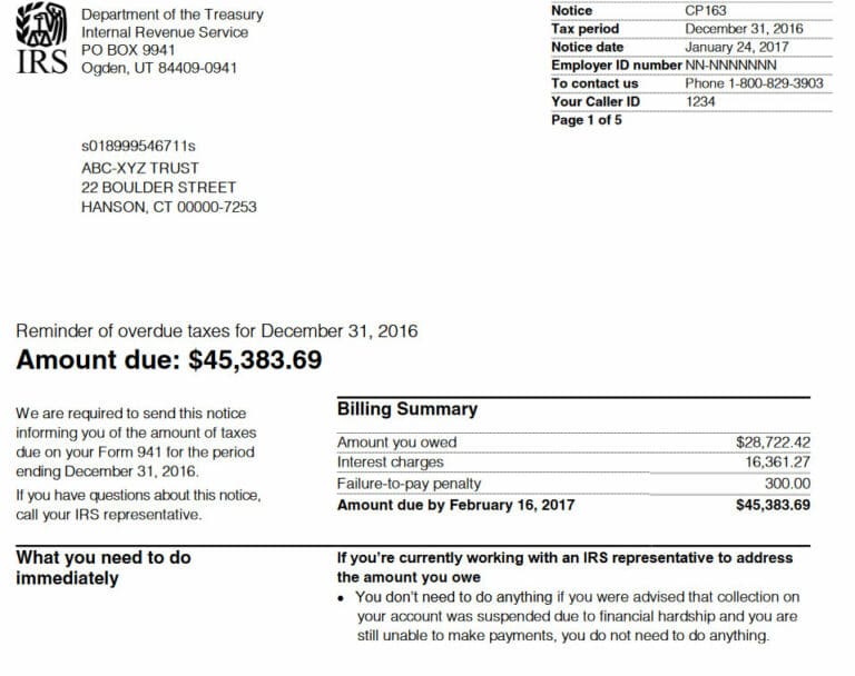 IRS Notice CP163 Reminder Notice of Past Due Taxes - Tax Network USA